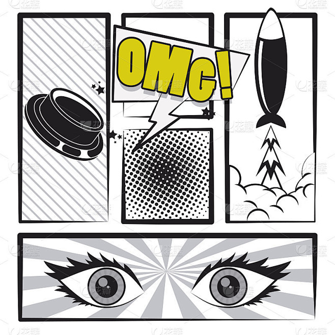 Comic book story pop art cartoon in black and whit