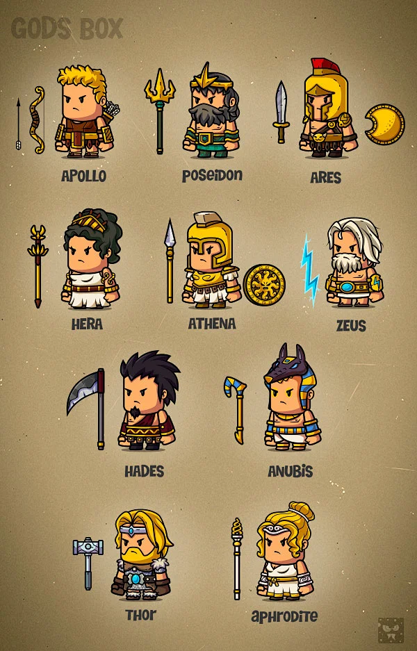 Gods and Goddesses the gods Game Art vector art cartoon characters ...