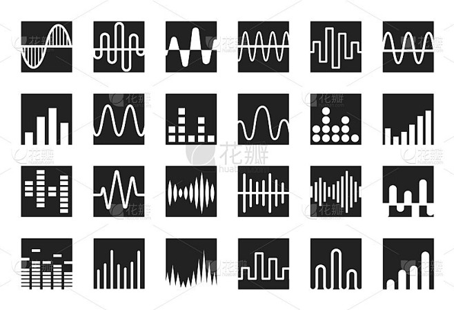 Waves icon set. Sound wave, music and radio wave c