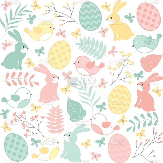 复活节,季节,粉色,可爱的,自然美,图像,矢量,叶子,布置,庆祝素材-花瓣网