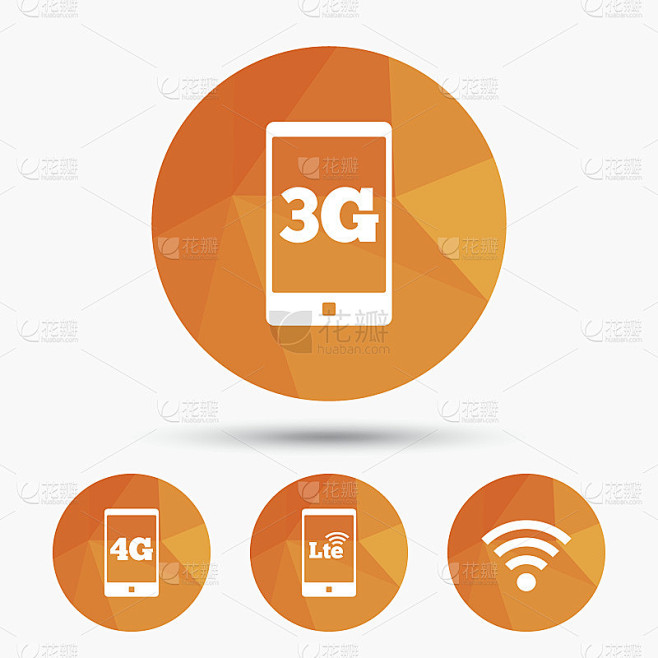 移动电信图标。3G, 4G和LTE。