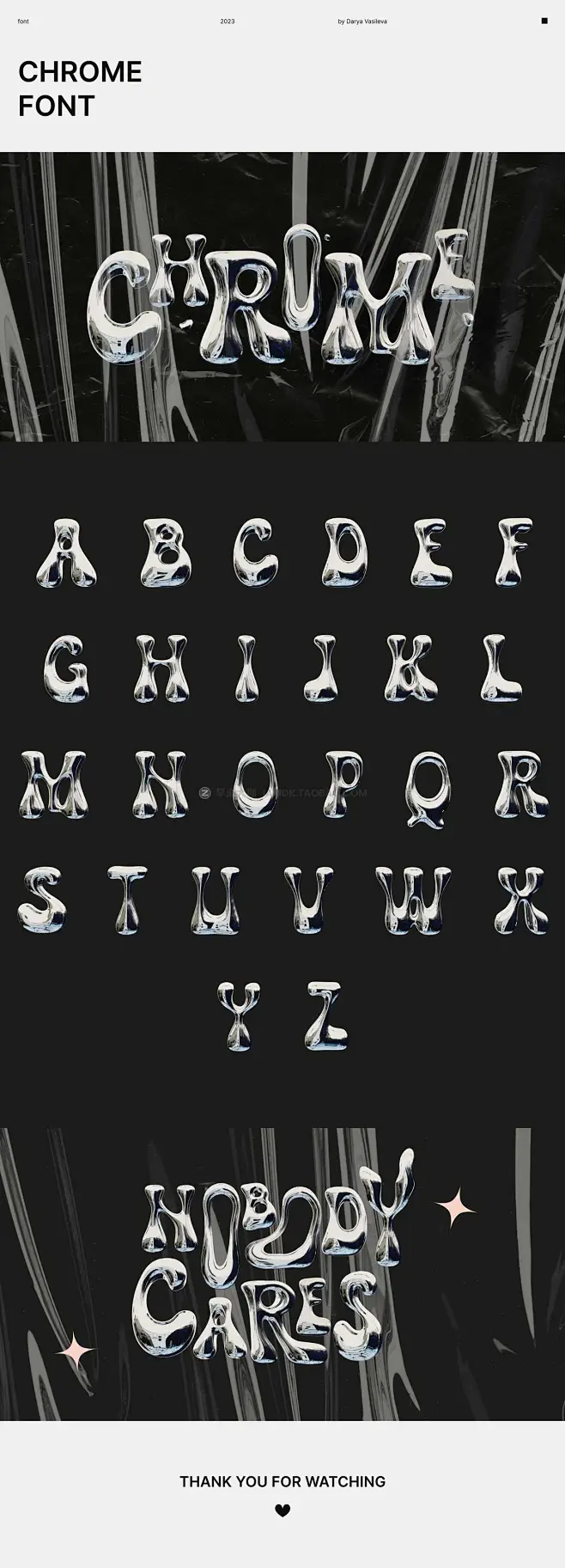 潮流3D立体三维金属镀铬铝箔金属字母文字符号形状PNG免抠图素材 Chrome Font by Darya Vasileva插图-花瓣网