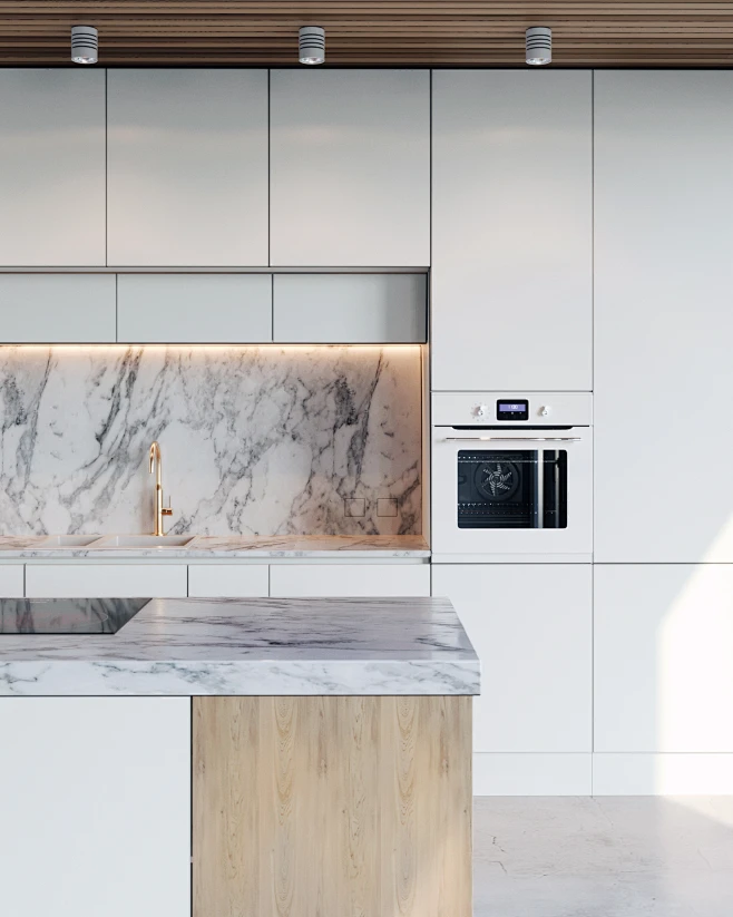 CGI White kitchen & livingroom-花瓣网