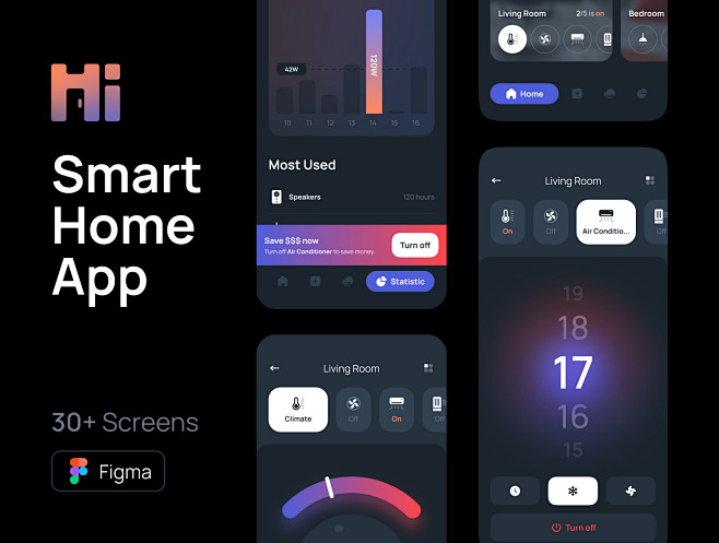 Hi - Smart Home UI Kit - UI Kits : "Hi" is an application that help users manage their house ...