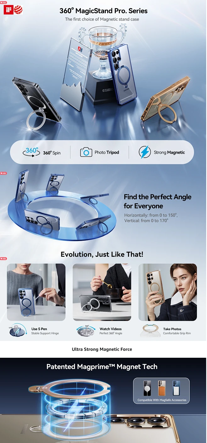 Amazon.com: CASEKOO Titanium Blue 360° Spin Magnetic Stand for Samsung ...