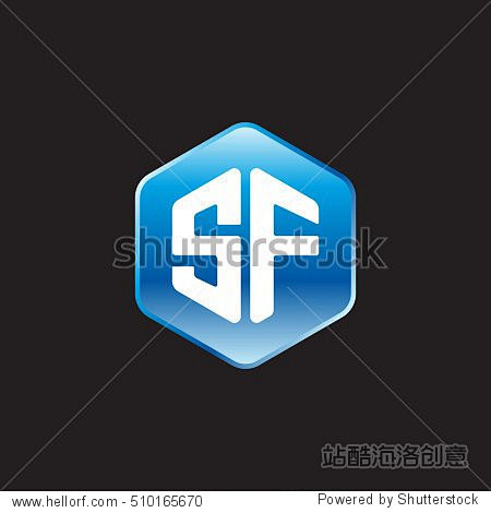 Initial letters SF rounded hexagon shape blue modern logo