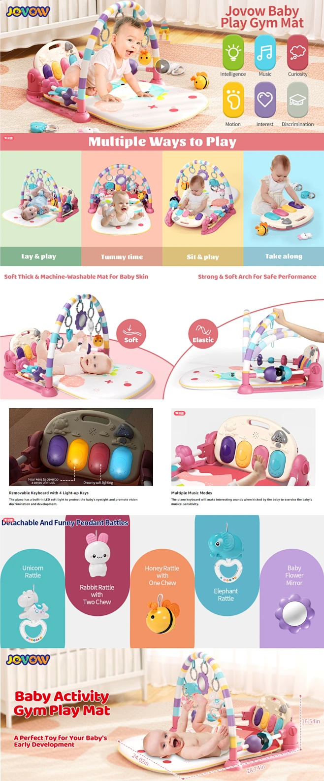 Amazon.com: Jovow Baby Gym with Kick and Play Piano,Baby Play Mat Tummy ...