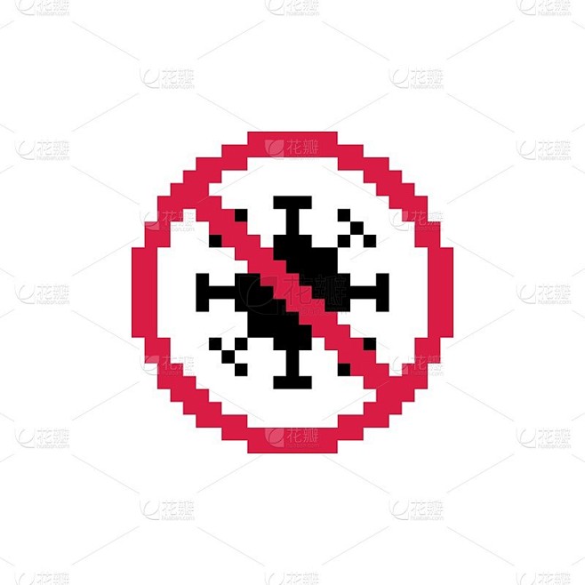 Pixel art 8-bit red sign caution COVID-19, stop co