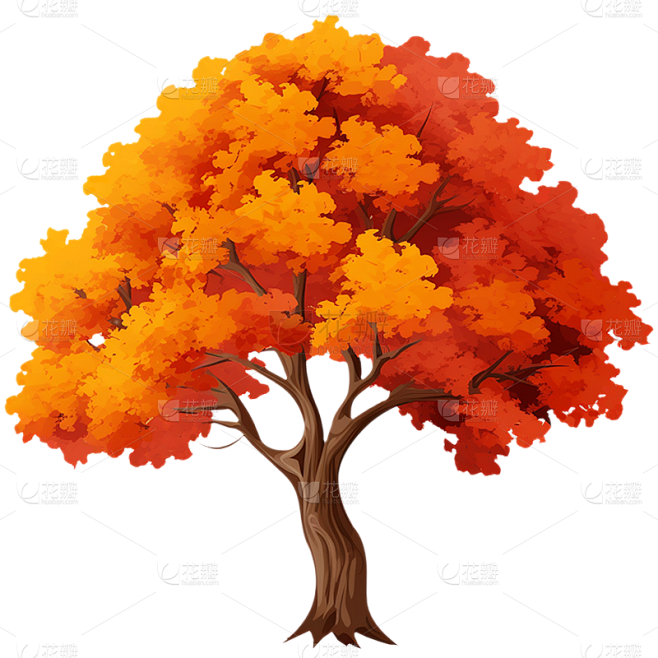 秋季秋天手绘插画植物树木贴纸