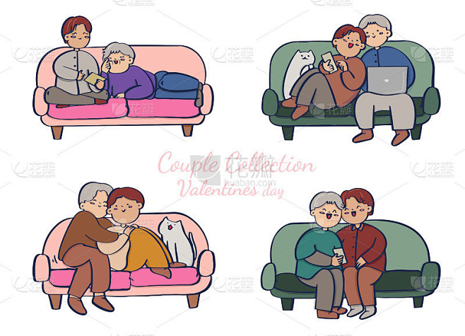 Collection of couple on sofa , romantic couple iso