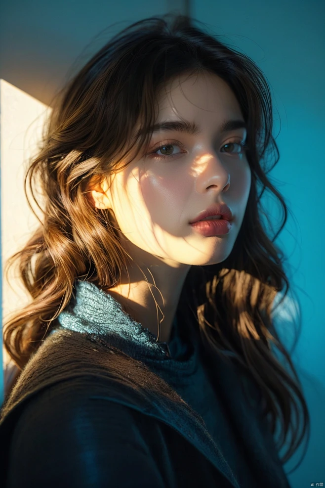 A portrait of a beautiful woman with long hair, her tresses stand out ...