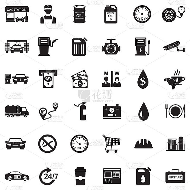 Gas Station Icons. Black Flat Design. Vector Illus