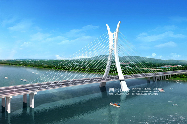 7a万年大桥方案7鸟瞰1 桥梁效果图设计