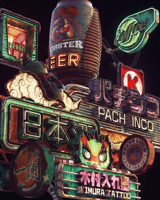 edo japan Retro showa vintage neon props signs-花瓣网