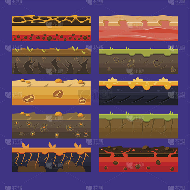 无缝地面，土壤和土地矢量设置的UI游戏