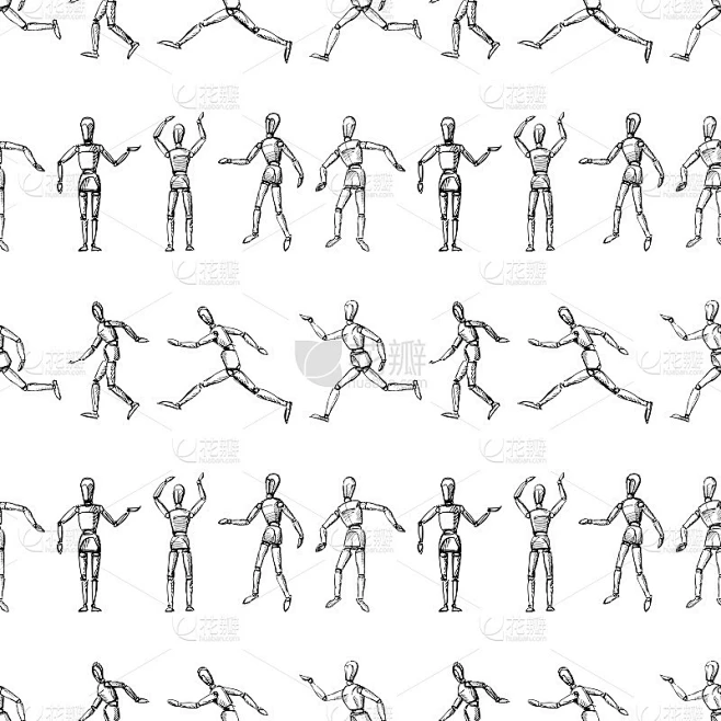 Seamless pattern of sketches of human mannequins素材-花瓣网