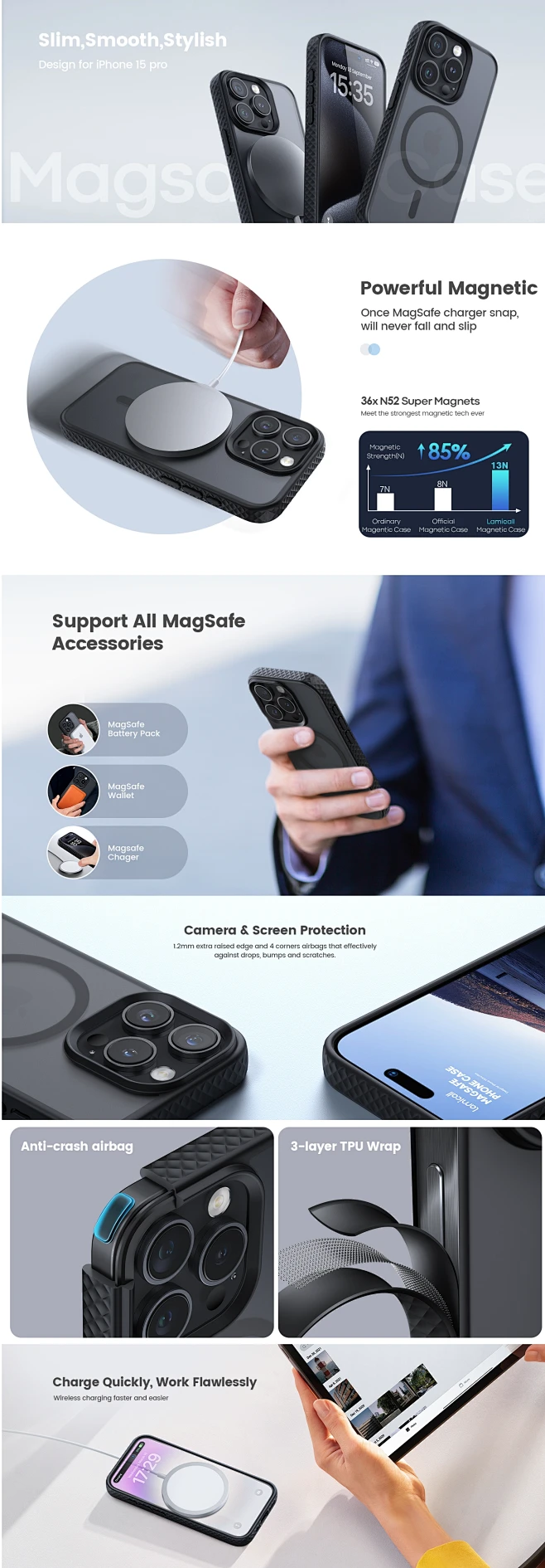 Amazon.com: Lamicall Magnetic Case for iPhone 15 Pro, for Magsafe ...
