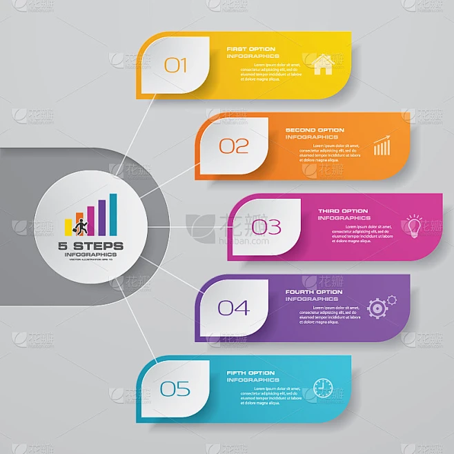 5 steps simple&editable process chart infographics素材-花瓣网