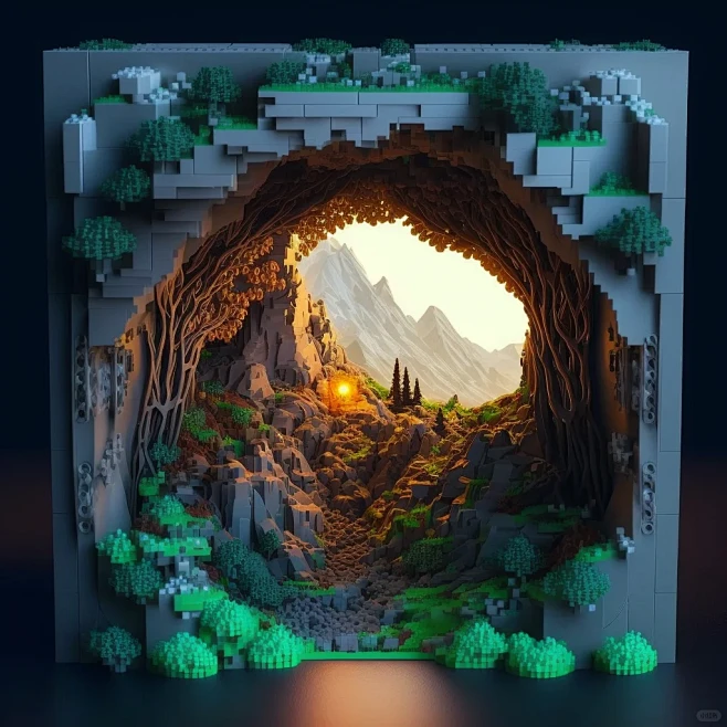 Lego乐高积木ai设计山洞微缩场景 花瓣网