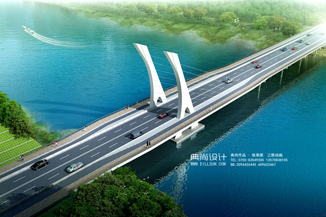 5a红壁岩大桥鸟瞰 桥梁效果图设计