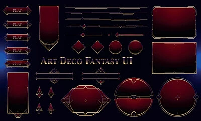 Set of Art Deco Modern User Interface Elements. Fantasy magic HUD with rewards. Template for rpg ...