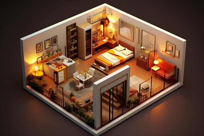 温馨3D室内设计装修透视图场景模型图片