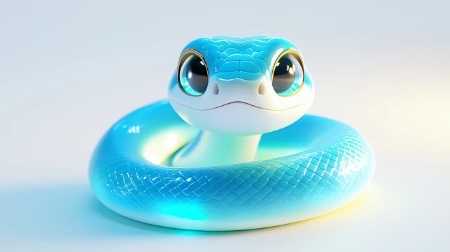 3D rendering icon of a pixar-style cartoon blue snake, floating on a ...