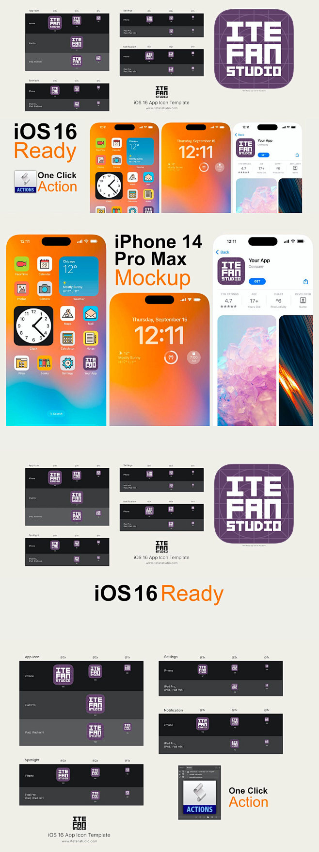 iOS 16 App图标模版(PS动作+PSD)