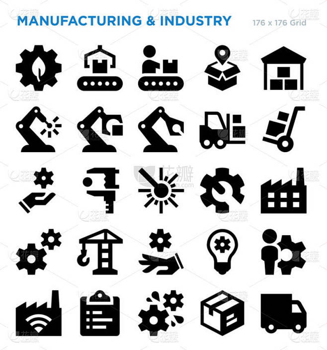 制造业和工业矢量图标集-花瓣网