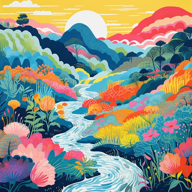 AIGC教程！MJ 轻松搞定高饱和配色插画-花瓣网