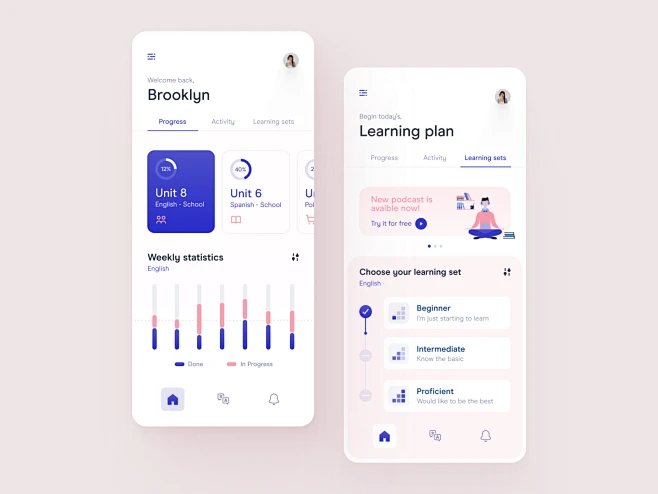 Language Learning App statistics stats dailyui plan podcast activity e-花瓣网