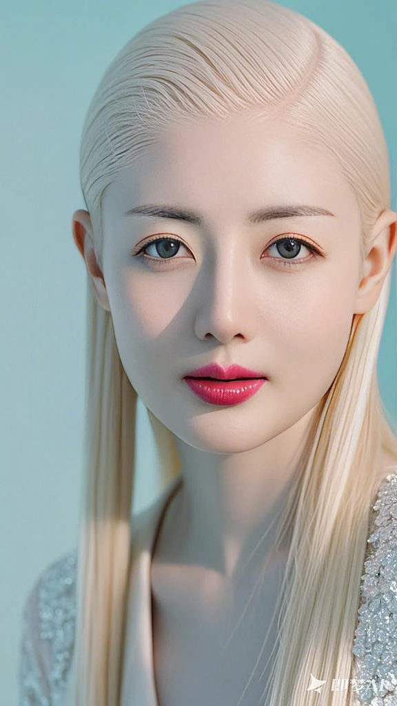 Beautiful albino woman with bright blue eyes, long straigt hair with a ...