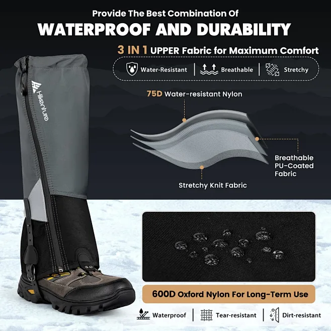 Amazon.com: Hikenture Gaiters for Hiking Waterproof, Leg Gaiters with ...
