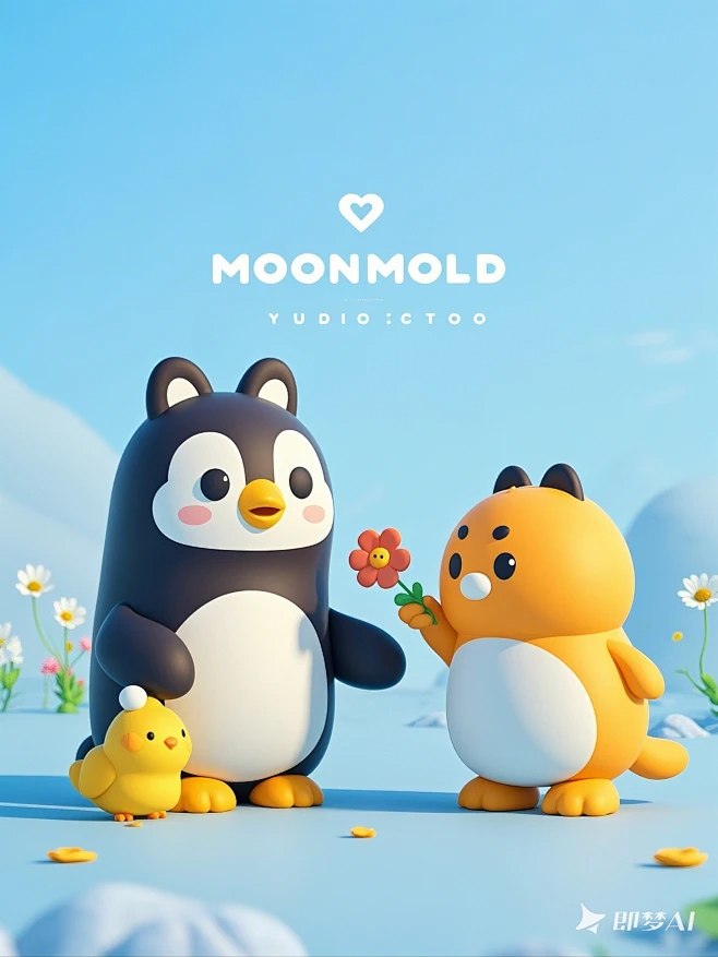 Q版动物，moonlab_studio风格，建模渲染，3D风格，可爱的卡通形象，简单的线条，干净的背景，纯色背景，用简单的笔触涂鸦，杰作，质量最好，8K，超级细节， (2)-花瓣网