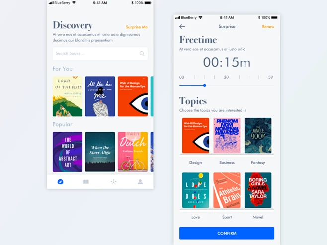 Book Reading Concept - Discovery & Freetime function read reading list mobile app design book ...