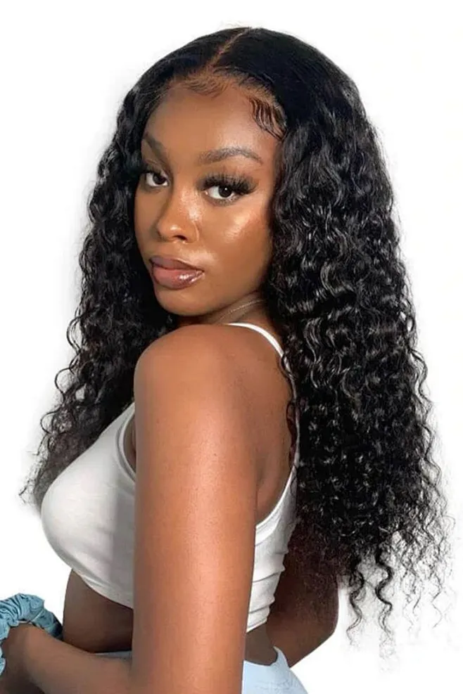 13_6_1 T Part Lace Wig Curly Wave Human Hair Wigs 180% Density-花瓣网