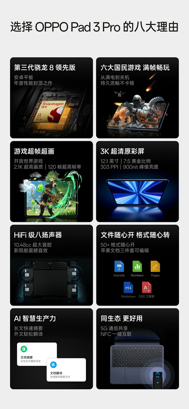OPPO Pad 3 Pro 平板电脑 高通第三代骁龙 8 领先版旗舰芯片 3K 144H 办公学习大屏新品上市-tmall.com天猫-花瓣网