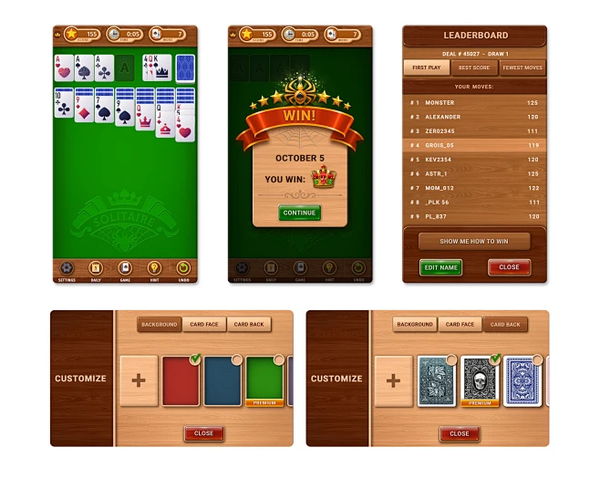 Illustrations and UI for computer games "Solitaire" and "Spider ...