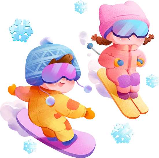 儿童冬令营手绘场景插画-滑雪-花瓣网