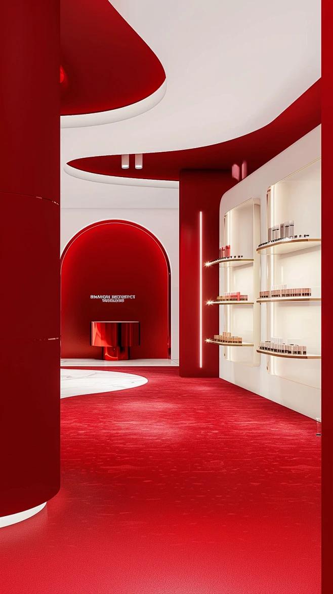 liusha_Cosmetics_mall_red_velvet_floor_red_and_white_walls_b3e3006c ...