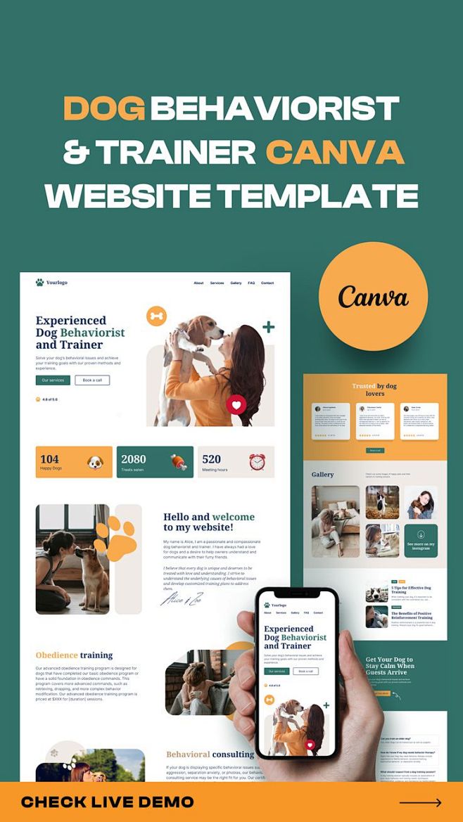 Dog Behaviorist Canva Website _ Dog Trainer Website _ Dog Therapist _ Canva Website Template