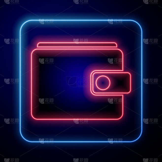 Glowing neon Wallet icon isolated on blue backgrou