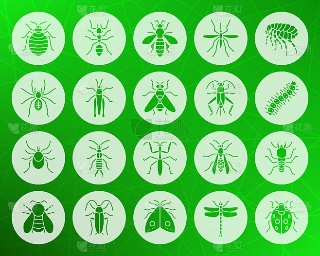 Danger Insect shape carved flat icons vector set