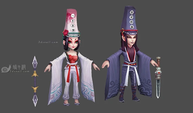 白无常，黑无常，常昊灵，常宣灵，玄冥教黑白无常，画江湖之不良人 角色人物 蜗牛模型网 花瓣网