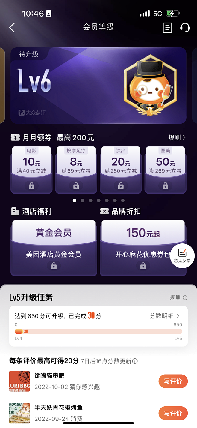 大众点评等级-lv6 VIP VIP等级 VIP会员等级 会员等级 会员权益 超级会员 @歪歪歪小歪 收藏整理