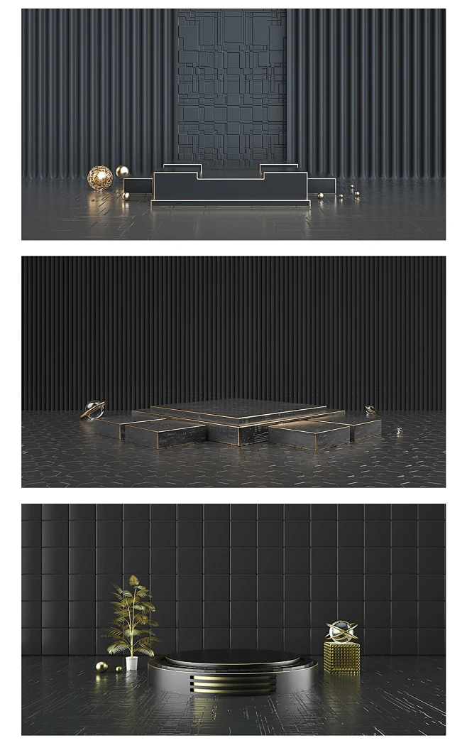 黑金电商炫酷高端大气3D展位展台活动banner设计C4D素材模板-淘宝网-花瓣网