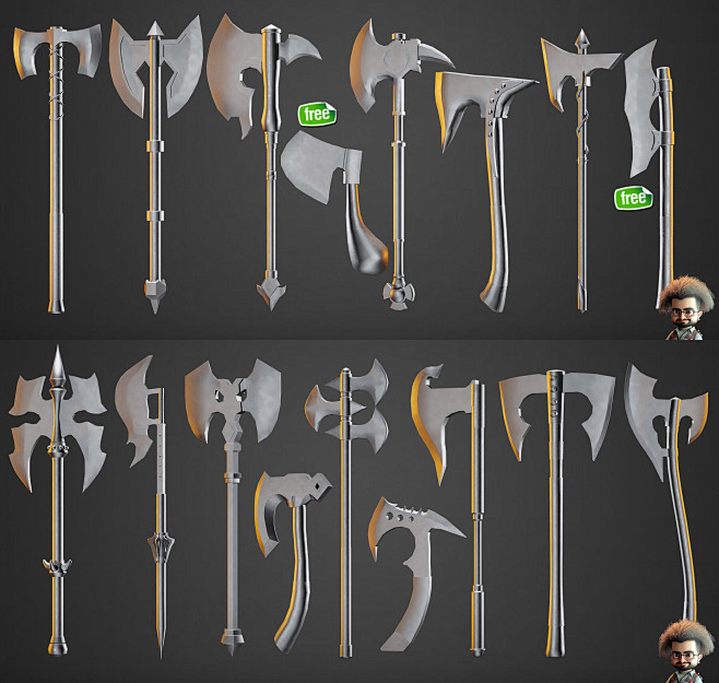 西方 欧洲中世纪 武器 双手、单手武器 手斧 斧头 战斧 巨斧 劈砍冷兵器 战斗兵器 骑士战士装备