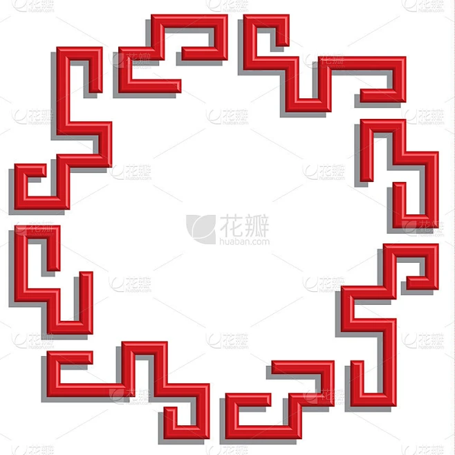 3D chinese pattern frame, red vector illustration 素材-花瓣网