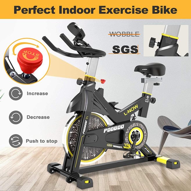 Amazon.com : pooboo Indoor Cycling Bike, Belt Drive Indoor Exercise ...
