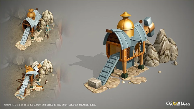 CGwall游戏原画网站_采石场，石山建筑模型3D渲染图-花瓣网